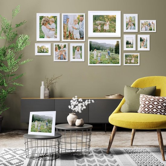 15 fotolijsten 10 x 15 cm met passe-partout, witte houten lijsten ...