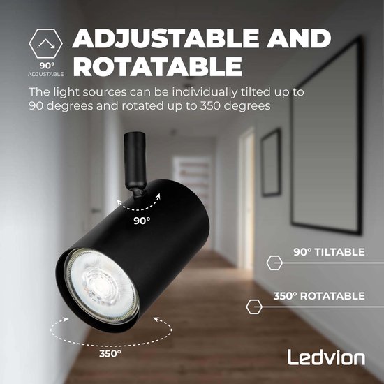Ledvion LED plafondspot Zwart 1 lichts, dimbaar, 5W, 2700K, kantelbaar ...
