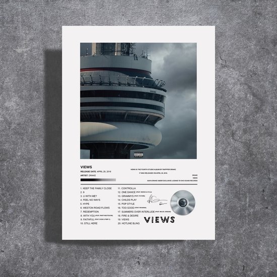 Drake - Views - Metalen poster 30x40cm - album cover | bol