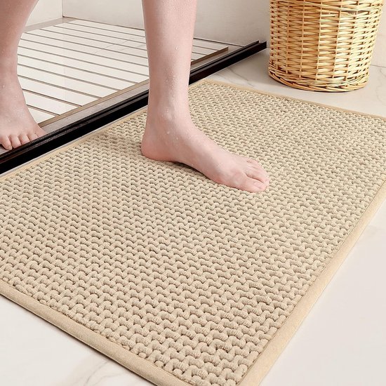 Bath Mat Non-Slip Washable 60 x 90 cm, Soft Chenille Bathroom Rug Super ...