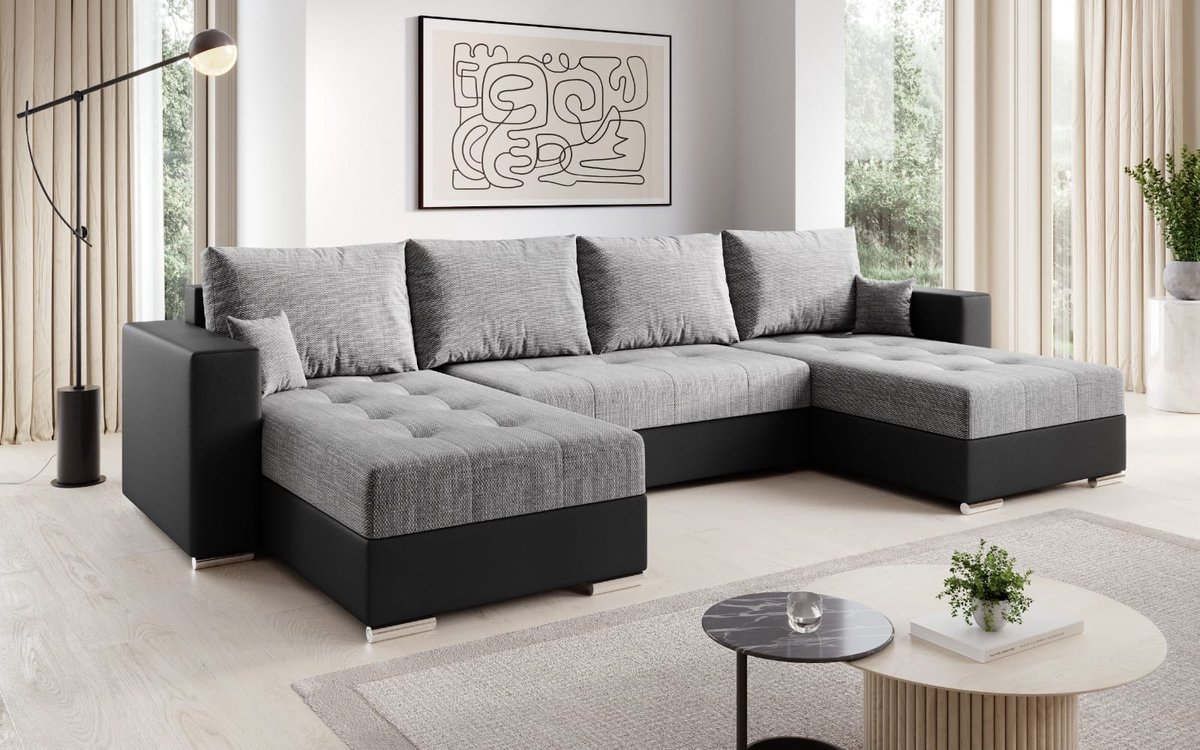 Hoekbank Josua Zwart Grijs hoeksalon met bed en opbergruimte ...