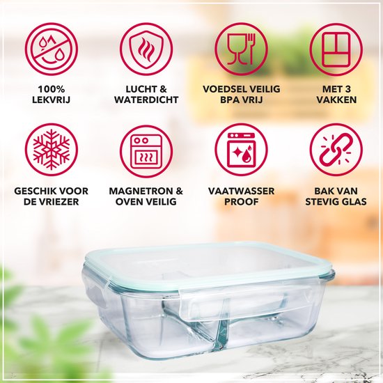 OSCOM Vershoudbakjes Set - 2 Stuks Glazen Meal Prep Bakjes - BPA vrij ...