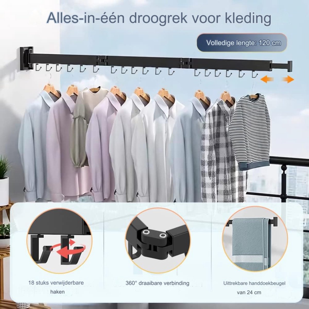 Wanddroogrek inklapbaar - wand droogrek - Colour Name: Black | bol