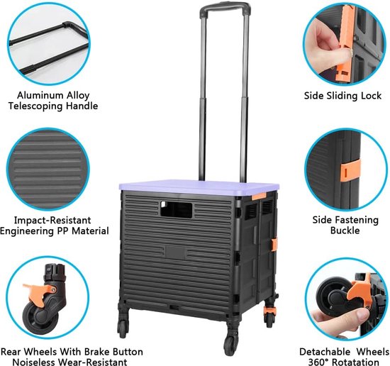 Opvouwbare trolley met wielen, 1,93 m3/50 kg roestvrij staal met hoge ...