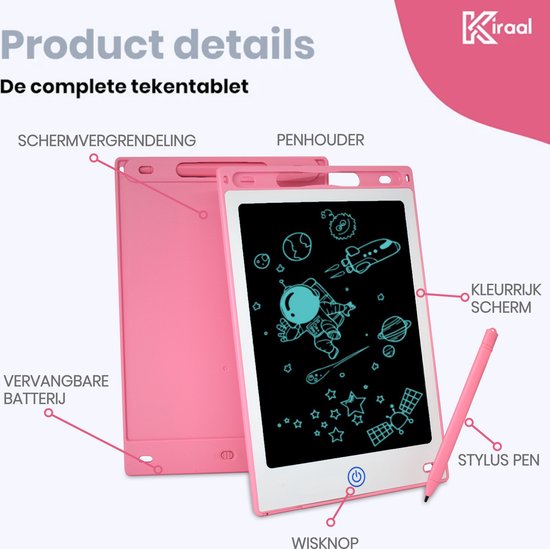Tekenbord kinderen Kiraal - Tekentablet - LCD Tekentablet kinderen ...
