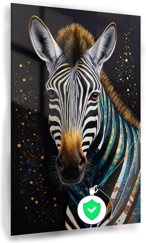 Portret zebra poster - Goud wanddecoratie - Posters zebra - Poster ...