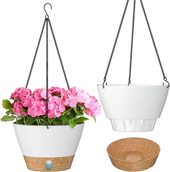 Hangpotten voor planten, set van 2, Ø 25 cm, hangende bloempot van kunststof, met... | bol