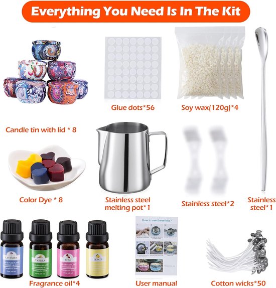 Kaars maken DIY kit Gift Set, Bijenwas, 50 Wax Wicks met Backing, 8 DIY ...