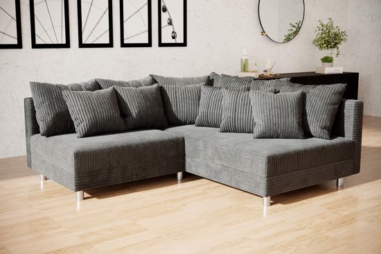 hoekbank denver mini - corduroy donkergrijs- zonder poef (hocker ...