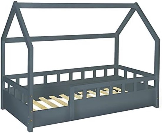 Kinderbed 80 x 160 cm, zwart, grijs, met lattenbodem en barrières | bol