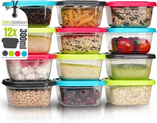 Voorraaddozen met deksel, 12 x 300 ml, kleurrijk, set vershouddozen ...