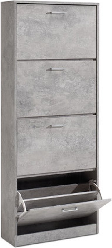 Schoenenkast 'Carini' 4 laden Beton, Spaanderplaat en decor | bol