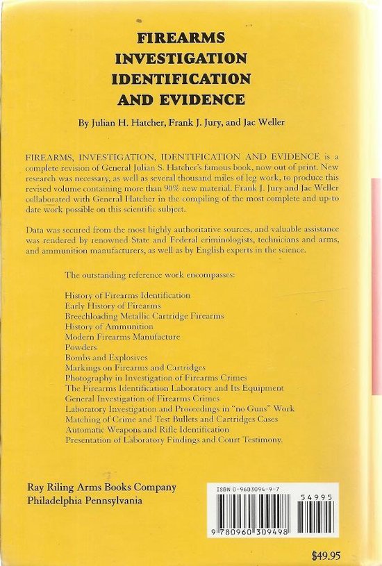 Firearms Investigation, Identification and Evidence | 9780960309498 ...