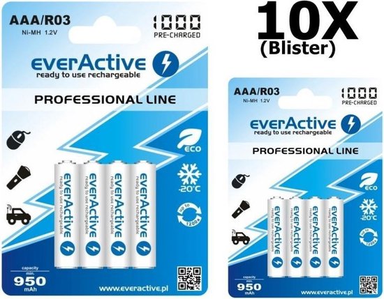 40 Stuks (10 Blister a 4 st) everActive Ni-MH R03 AAA 950mAh ...