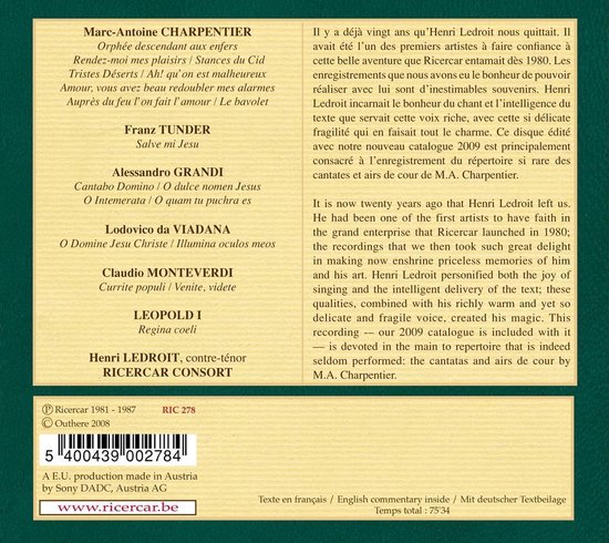 Henri Ledroit, Ricercar Consort - Charpentier: Rendez-Moi Mes Plaisirs ...
