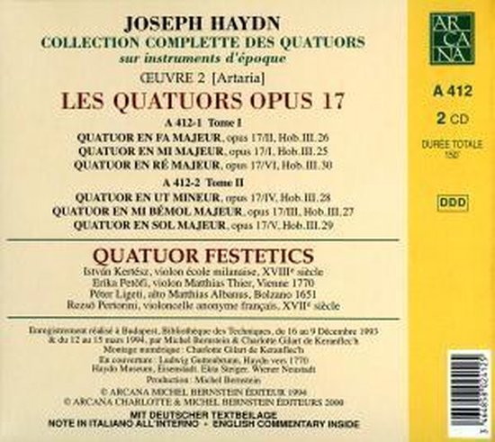 Quatuor Festetics - Complete Quatuors Vol 2 / Opus 17 (2 CD), Quatuor Festetics | CD... | bol.com