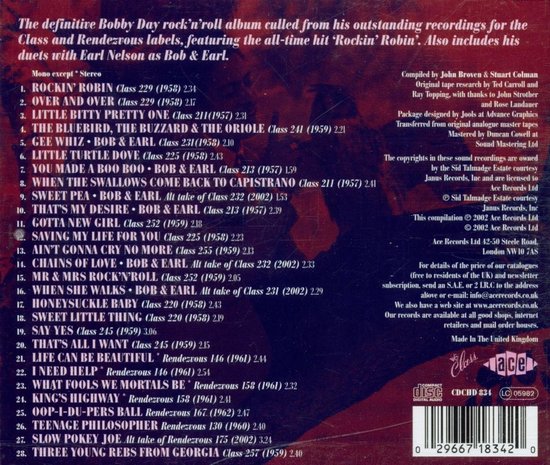 Rockin' Robin: The Very Best Of Bobby Day With Bob & Earl, Bobby Day ...