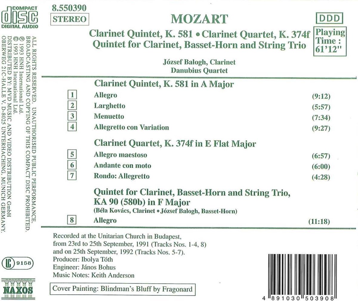 József Balogh, Danubius String Quartet - Mozart: Clarinet Quintet & Quartet (CD),... | bol.com
