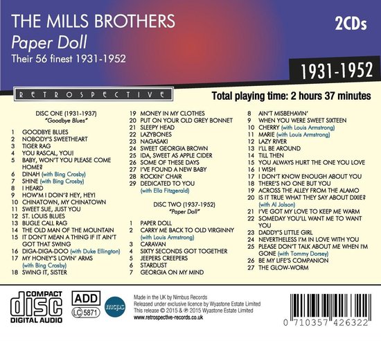 The Mills Brothers - Paper Doll (2 CD), The Mills Brothers | Muziek | bol