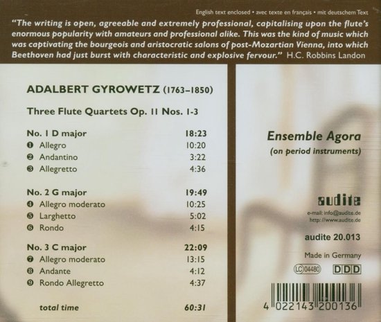 Ensemble Agora - Flute Quartets Op 11 Nos 1-3 (CD), Ensemble Agora ...