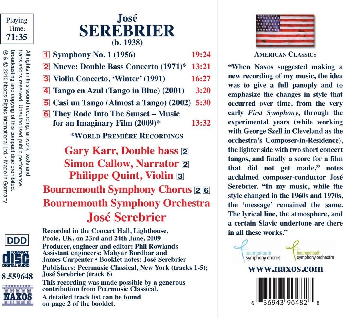 Philippe Quint, Gary Karr, Simon Callow, Bournemouth Symphony Orchestra ...