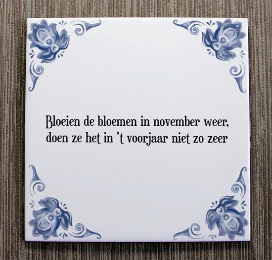 Tegeltje met Spreuk (Tegeltjeswijsheid): Bloeien de bloemen in november ...
