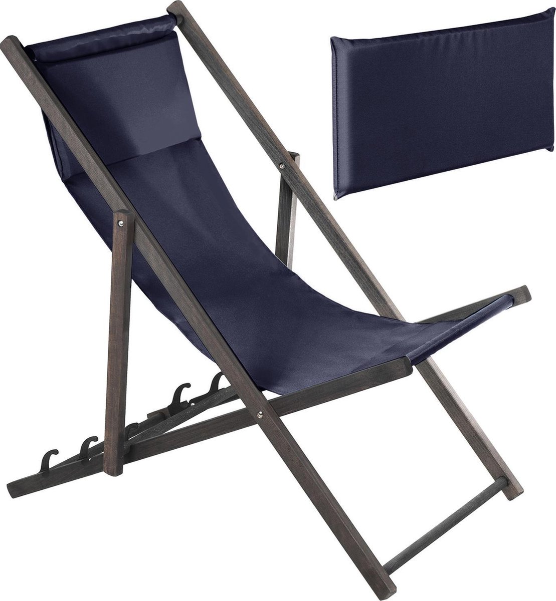 Houten ligstoel GreenBlue Premium met kussen donkerblauw tuinstoel ...