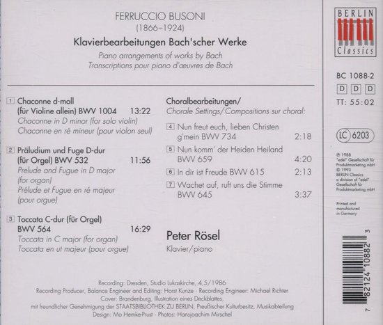 J.S. Bach & Busoni: Klavierbearbeit, Peter Rosel | CD (album) | Muziek ...