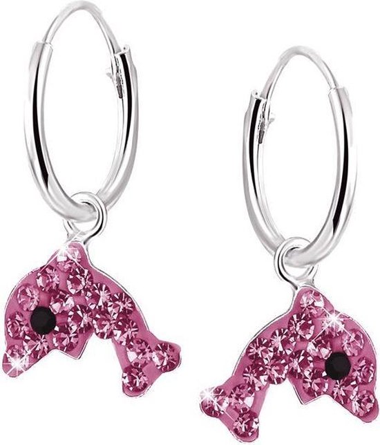 Little Miss Lovely - Zilveren oorbellen dolfijn met rose kristal | bol.com