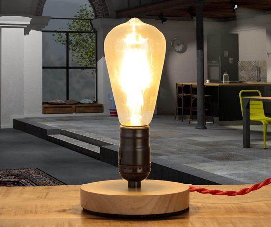 Tafellamp - Industrieel Design - Hout en Metaal - Decoratief - Edison ...