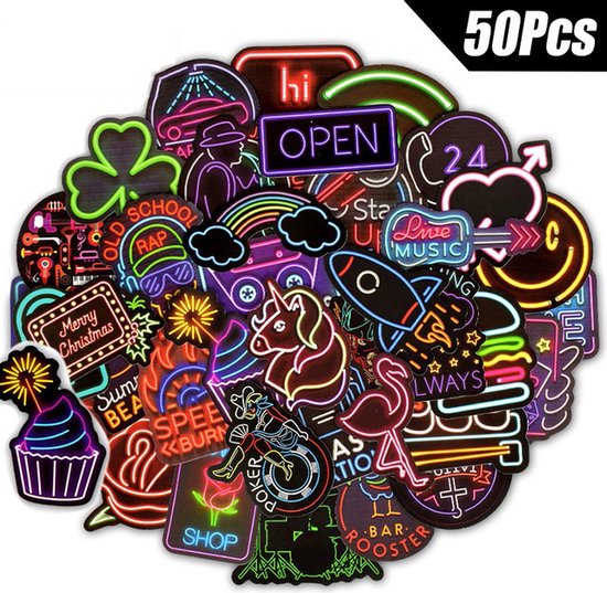 Neon Stickers 50 Stuks - Luxe Stickers - Skateboard Stikers - Laptop ...