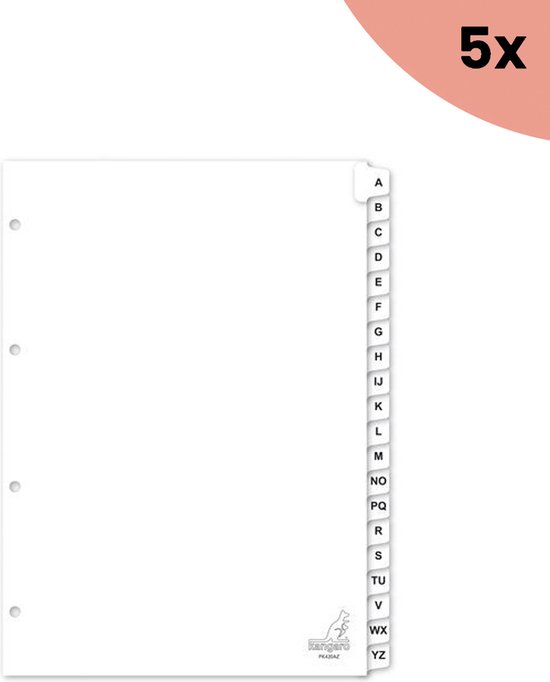 5x KTC Tabblad A4 letters karton 190 grams wit 23-gaats 20-delig A-Z | bol