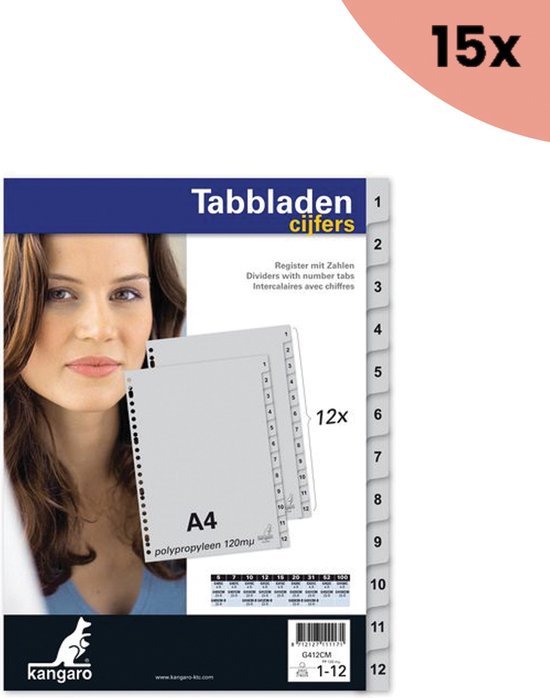 15x KTC Tabblad A4 cijfers PP 120 micron grijs 23-gaats 12-delig | bol