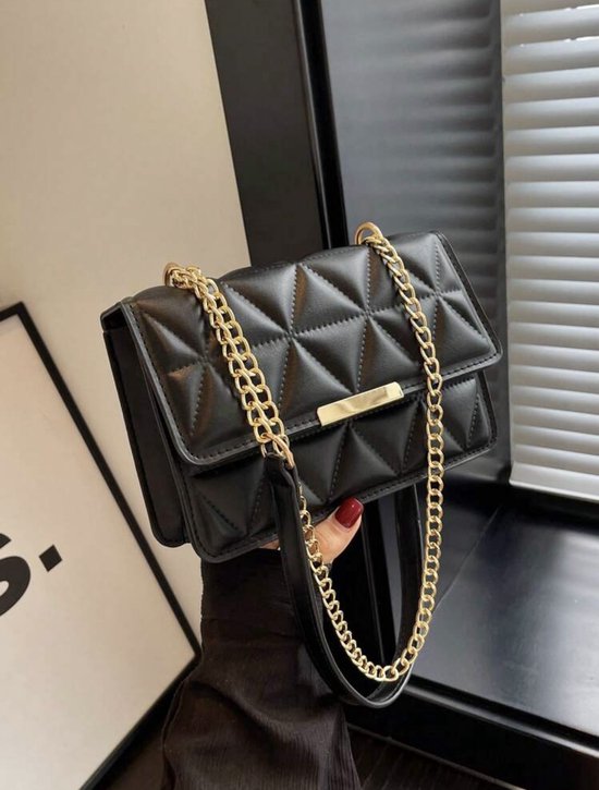 Crossbody tas voor dames - Zwart - 19 x 13 x 7 cm - Zwarte schouderband ...