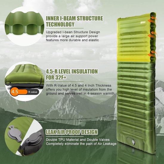 Camping isomat extra dikke zelfopblazende slaapmat voor buiten 10 cm ...