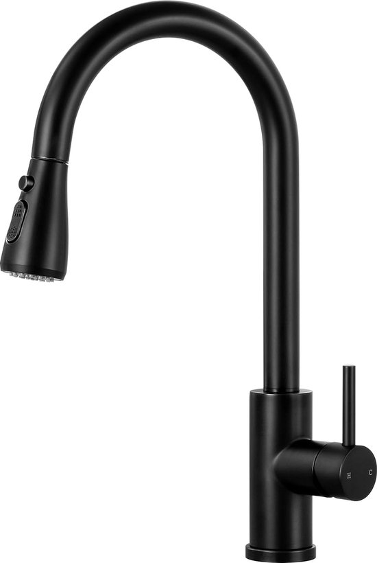 Kraan keuken, zwart, keukenkraan met uittrekbare sproeier, gootsteenarmatuur keuken,... | bol