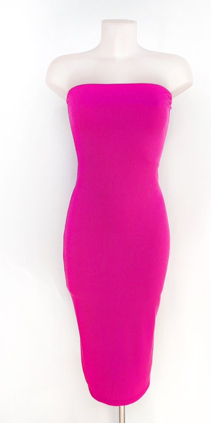 Strapless basic jurk - Roze/fuchsia - Maxi jurk zonder bandjes - Lange aansluitende... | bol