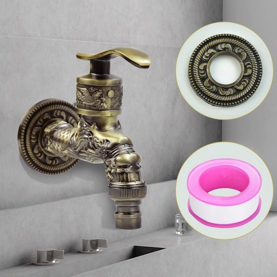 Vintage waterkraan 1/2 inch antieke messing kraan tuin muur kraan ...