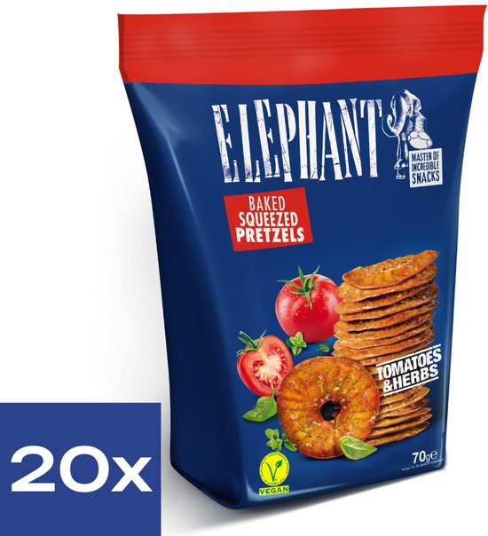 Elephant Pretzels Tomaat & Kruiden - Snacks - Ovengebakken - 20 x 70 ...
