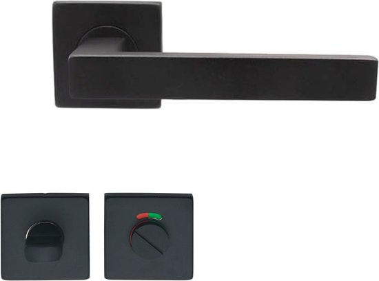 Deurklink Op Vierkant Rozet met Badkamer/WC-Slot - Mat Zwart - Deurkruk - Deurbeslag... | bol