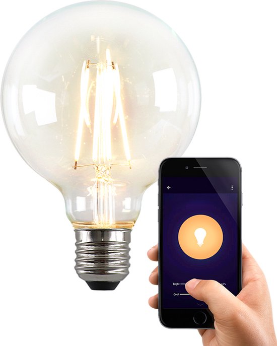 Olucia Smart LED lamp E27 George, G95, 5W, dim to warm - Vorm: Bol | bol