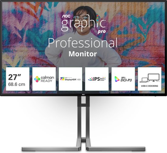 AOC Graphic Pro U27U3CV Monitor - 27 inch 4K Nano IPS - USB-C Dock ...