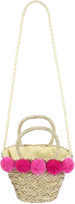 Rieten Handtas met kleurrijke bolletjes - Handtassen - Schoudertassen ...