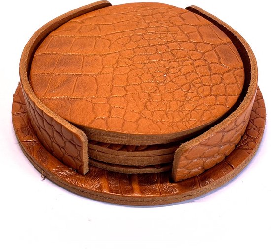 Lederen Onderzetters met leren houder - Set onderzetters – Onderzetters ...