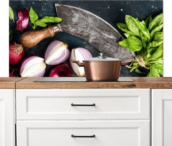 Spatscherm keuken 120x60 cm - Kookplaat achterwand Groente - Kruiden ...