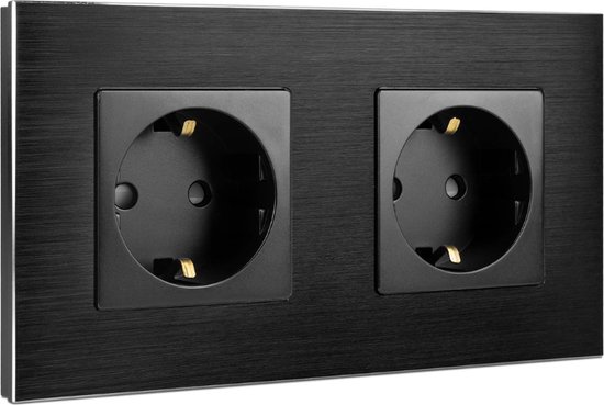 Inbouw Stopcontact - Aluminium Rand Dubbel Inbouwstopcontact ...