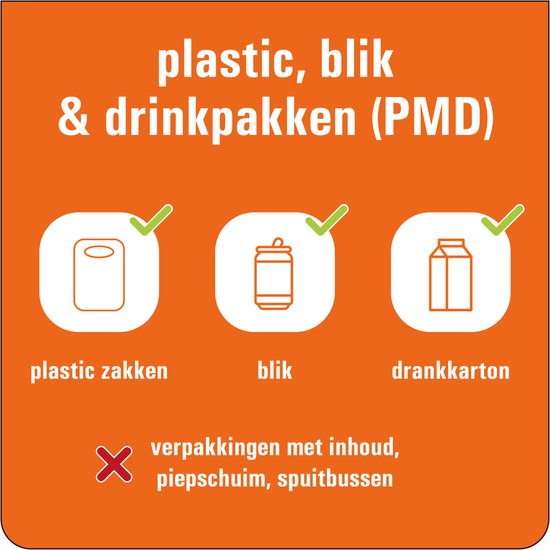Plastic, blik & drinkpakken afval sticker 150 x 150 mm | bol