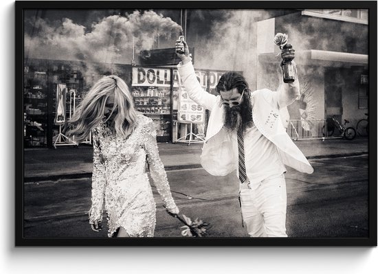 Posters - Koppel - Feest - Jurk - Las Vegas - Zwart wit poster - Kader ...