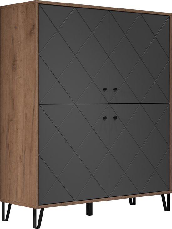Hoge kast Montez | 123 x 40 x 136 cm | Antraciet front | bol