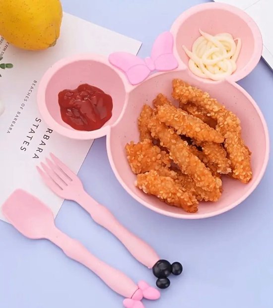 Mini Mouse kids bord met bestek - 3 delig diner bord roze ...